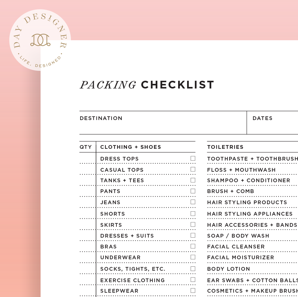 Packing Checklist for Vacation Printable | Day Designer